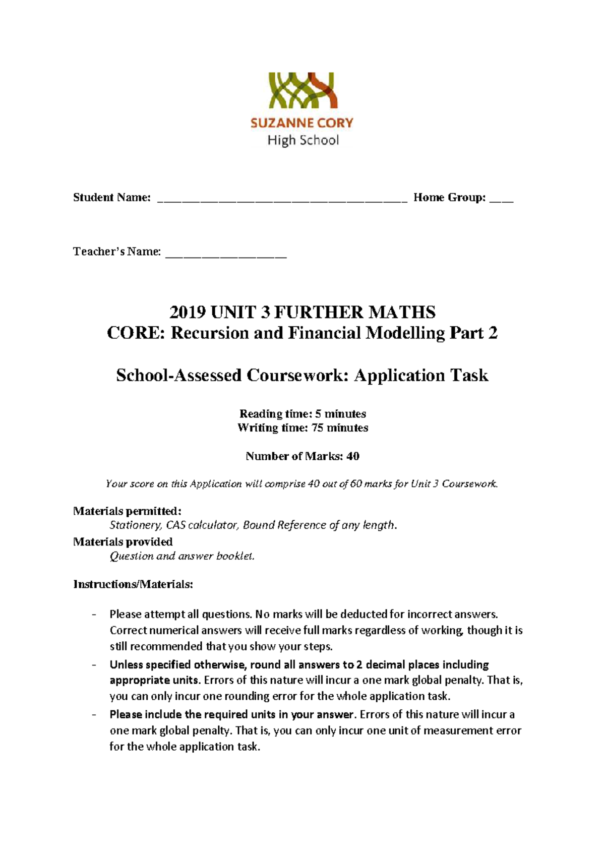 FMA 2019 SAC 2 Part 2: Recursion & Financial Modelling Tasks - Studocu