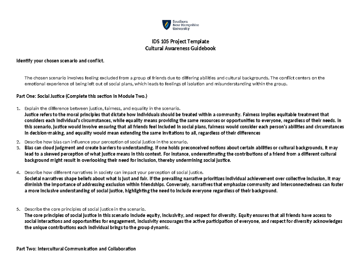 IDS 105 Project Template: Cultural Awareness & Social Justice Guide ...