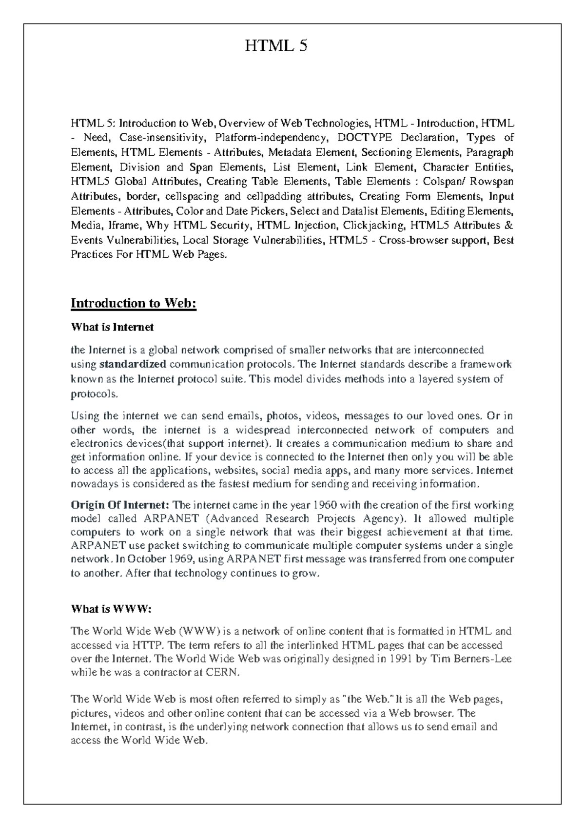 Unit-1(HTML5) - helpful for mst course - HTML 5: Introduction to Web ...