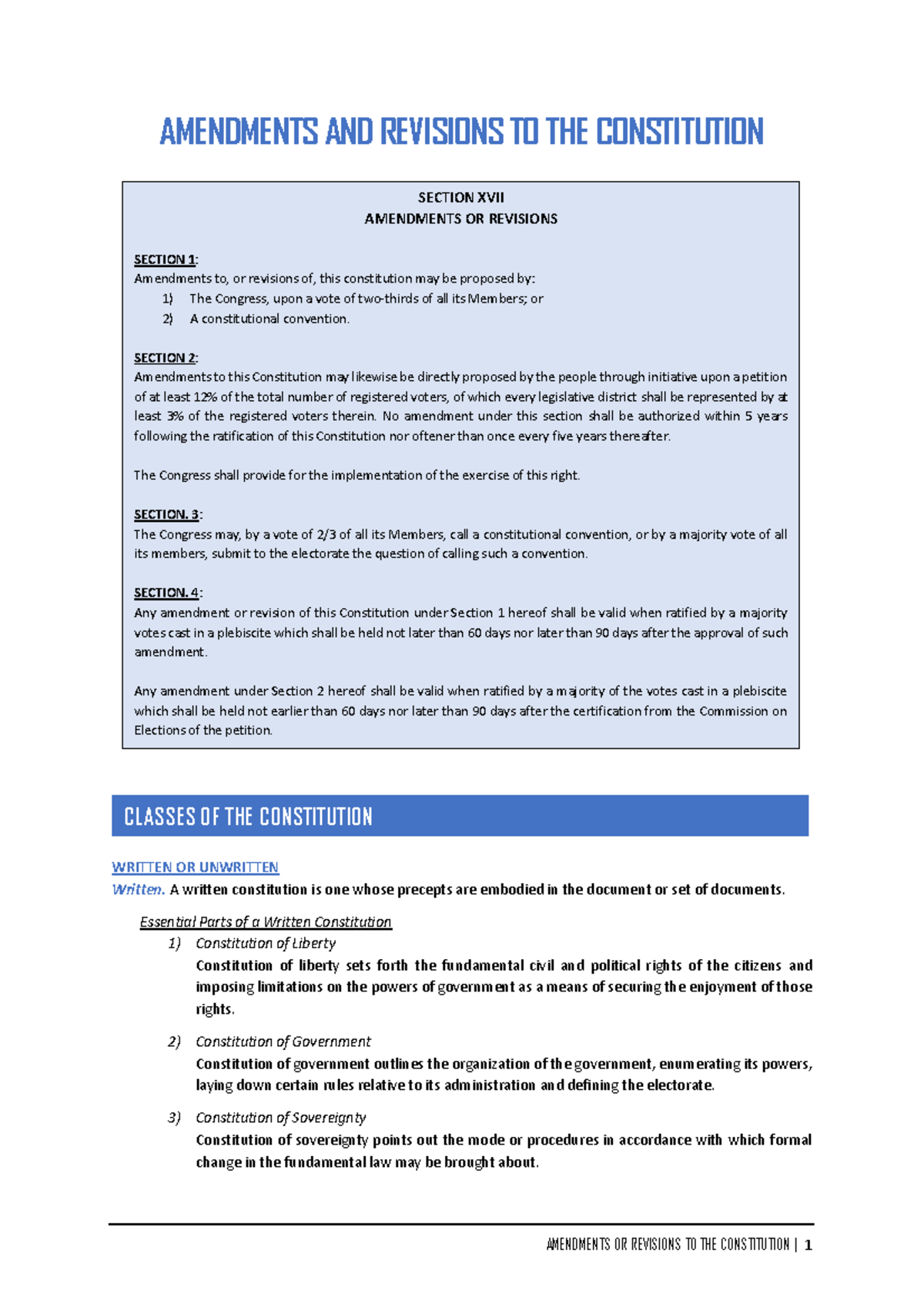 Report Handout Amendment or Revision to the Constitution - AMENDMENTS ...