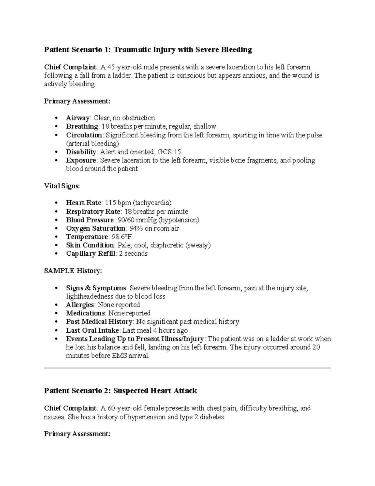 Bleeding Scenarios: Patient Assessment in Trauma Cases - Studocu