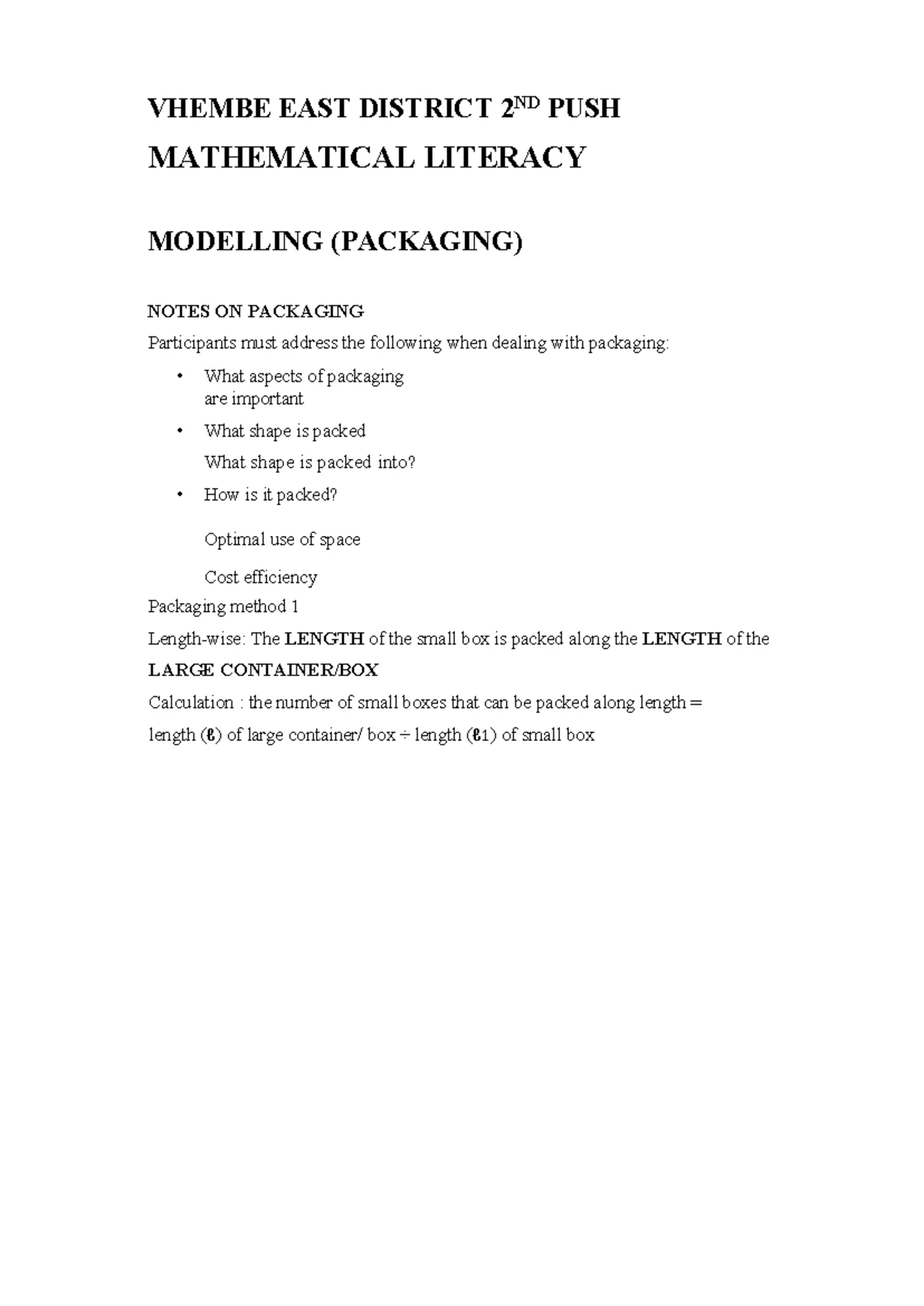 Mathematical Literacy (Maths Lit) Grade 12: Packaging Modelling Notes ...