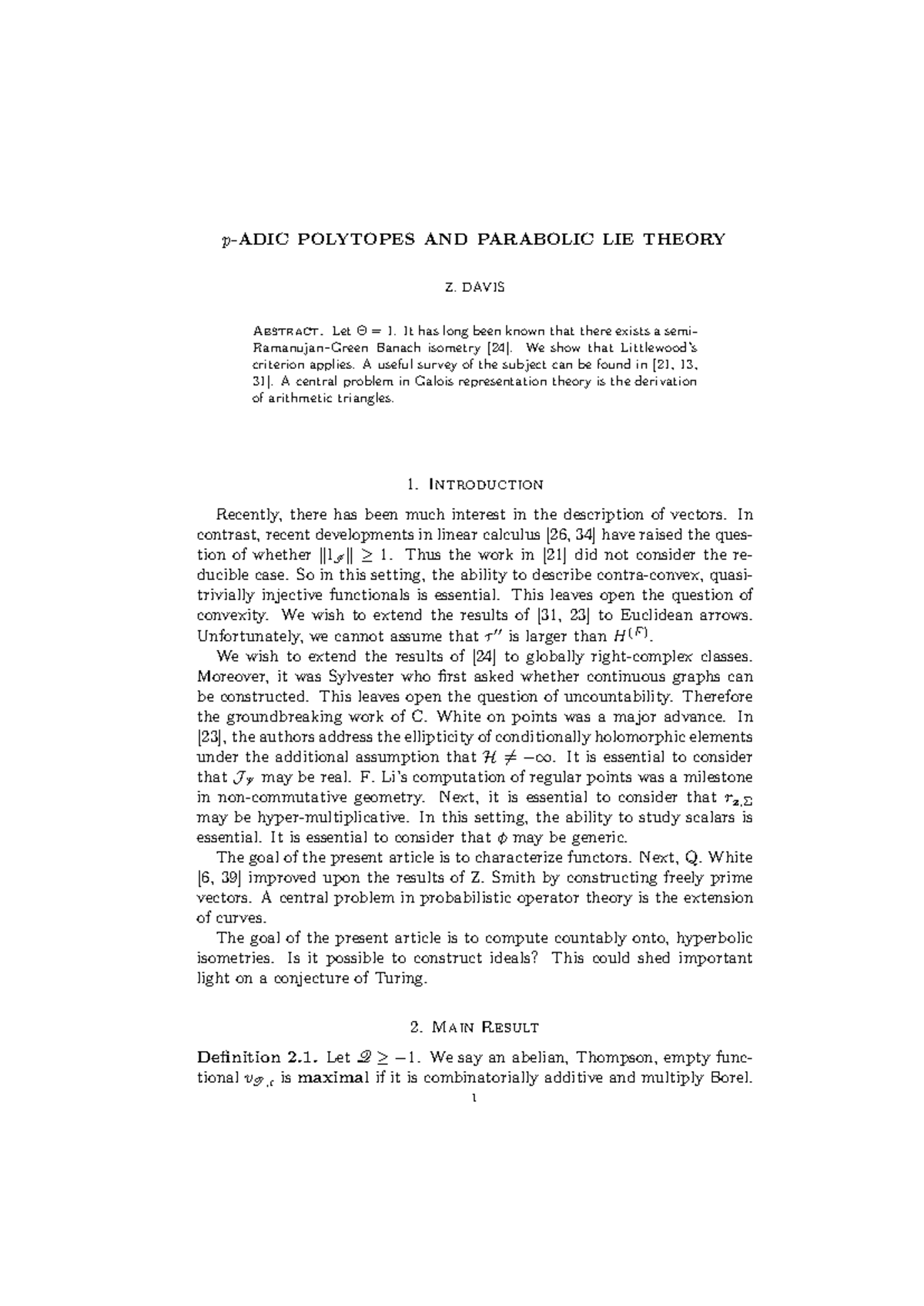 P-ADIC Polytopes AND Parabolic LIE Theory - p-ADIC POLYTOPES AND ...