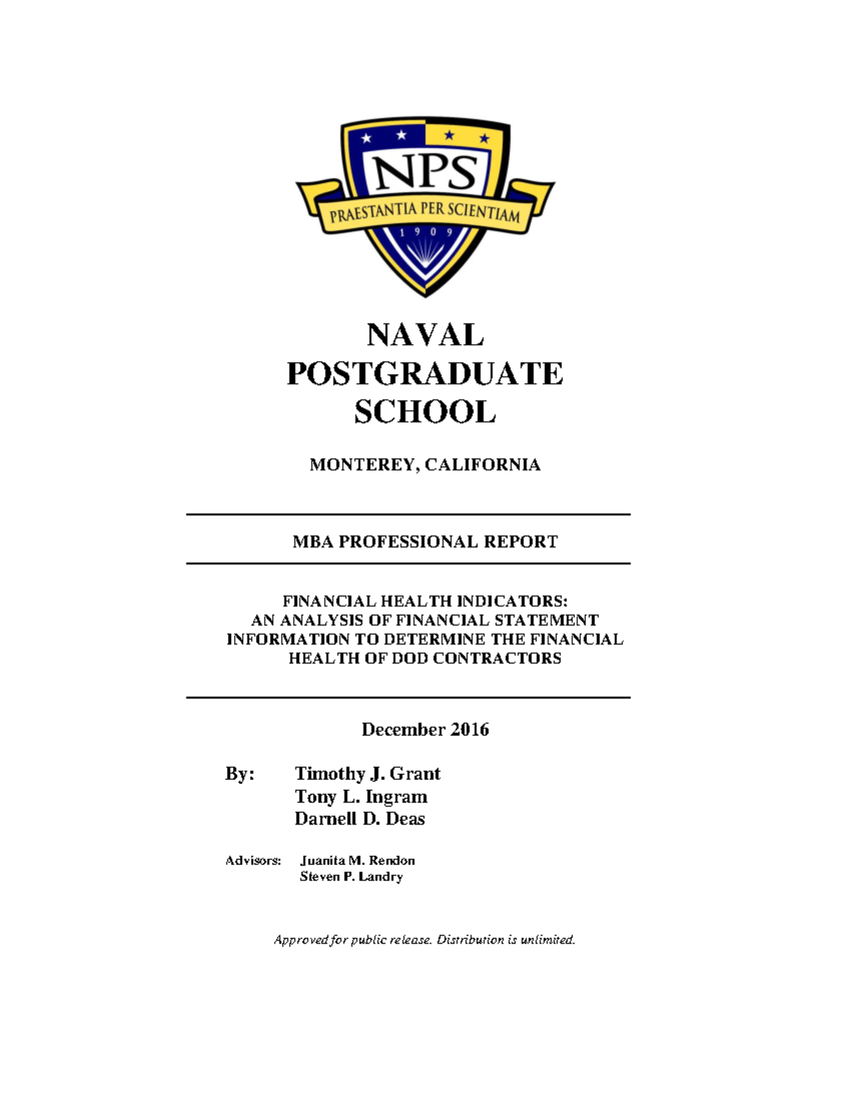 MBA Professional Report: Financial Health Indicators of DOD Contractors ...