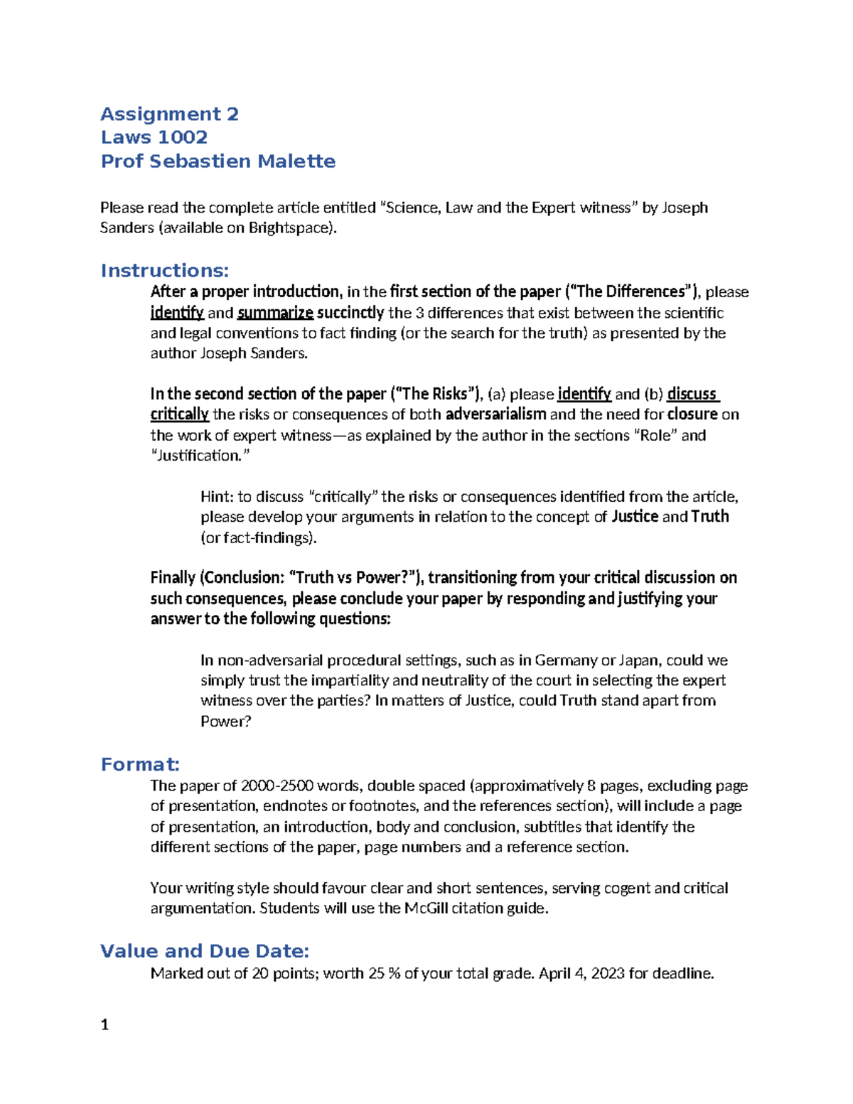 Assignment 2 Analysis: Science vs Law in Expert Witness Contexts - Laws ...