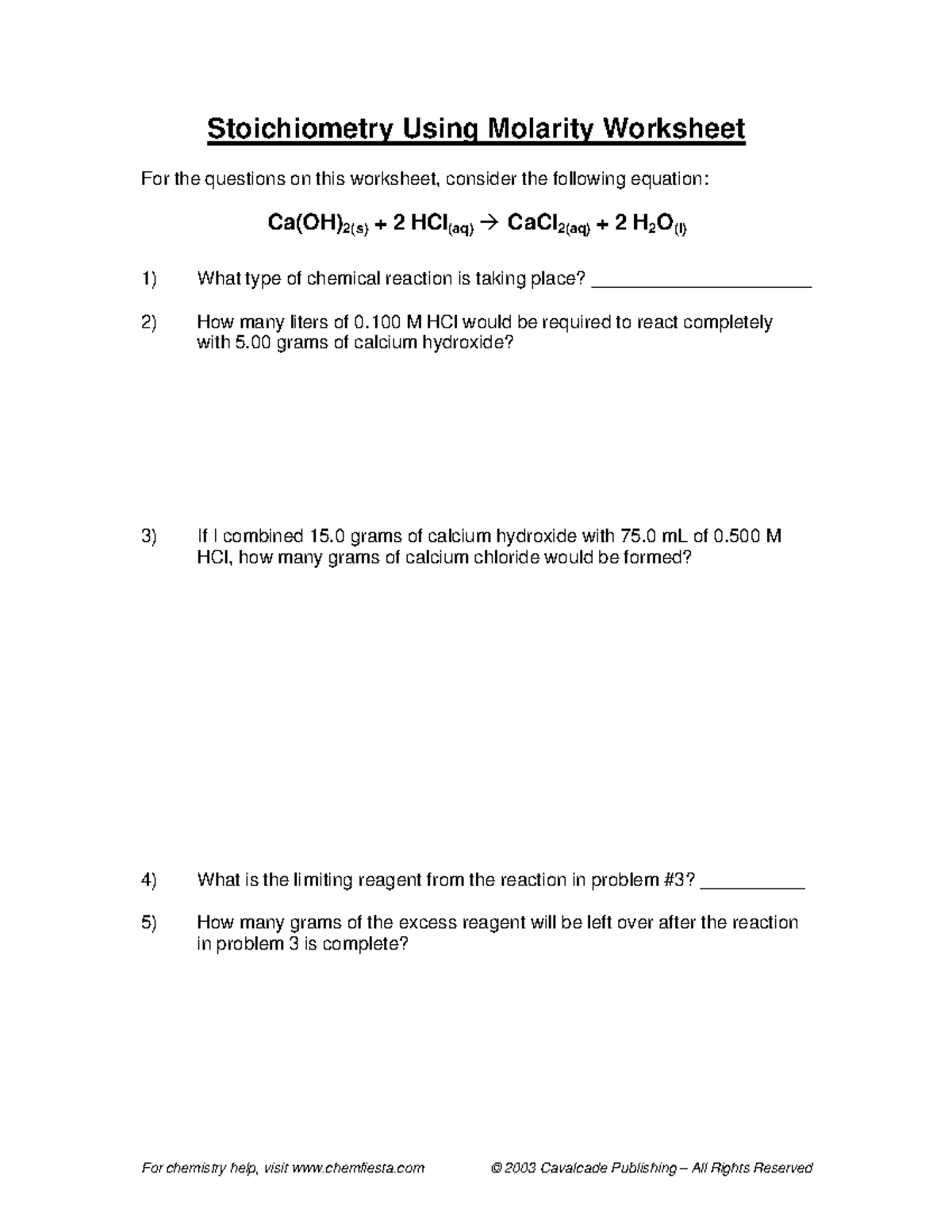 PRA048 - Reactions Worksheet - For chemistry help, visit chemfiesta ...