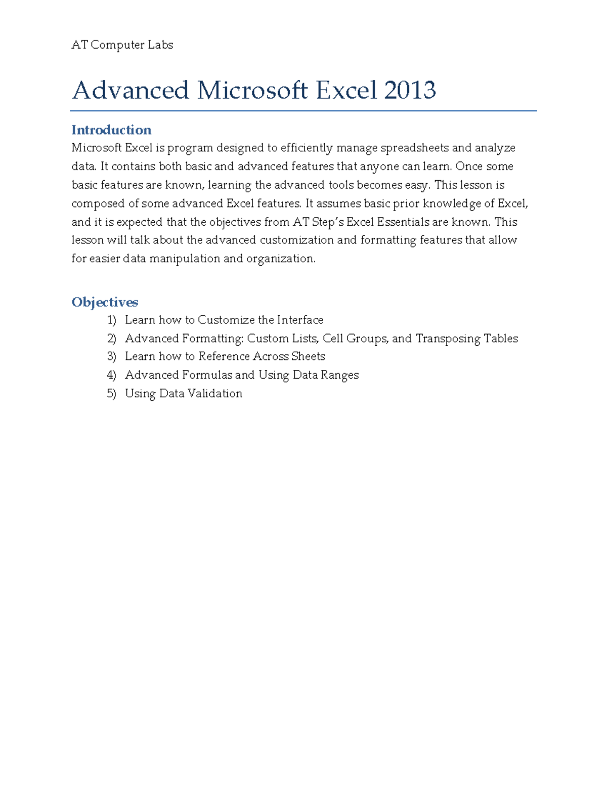 0196 Advanced Microsoft Excel 2013: Customization & Formatting ...