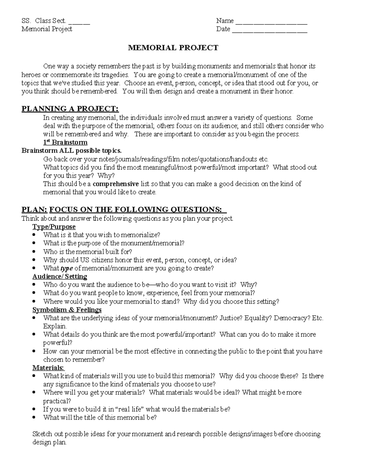 SS. Memorial Project 2025: Planning and Design Guidelines - Studocu