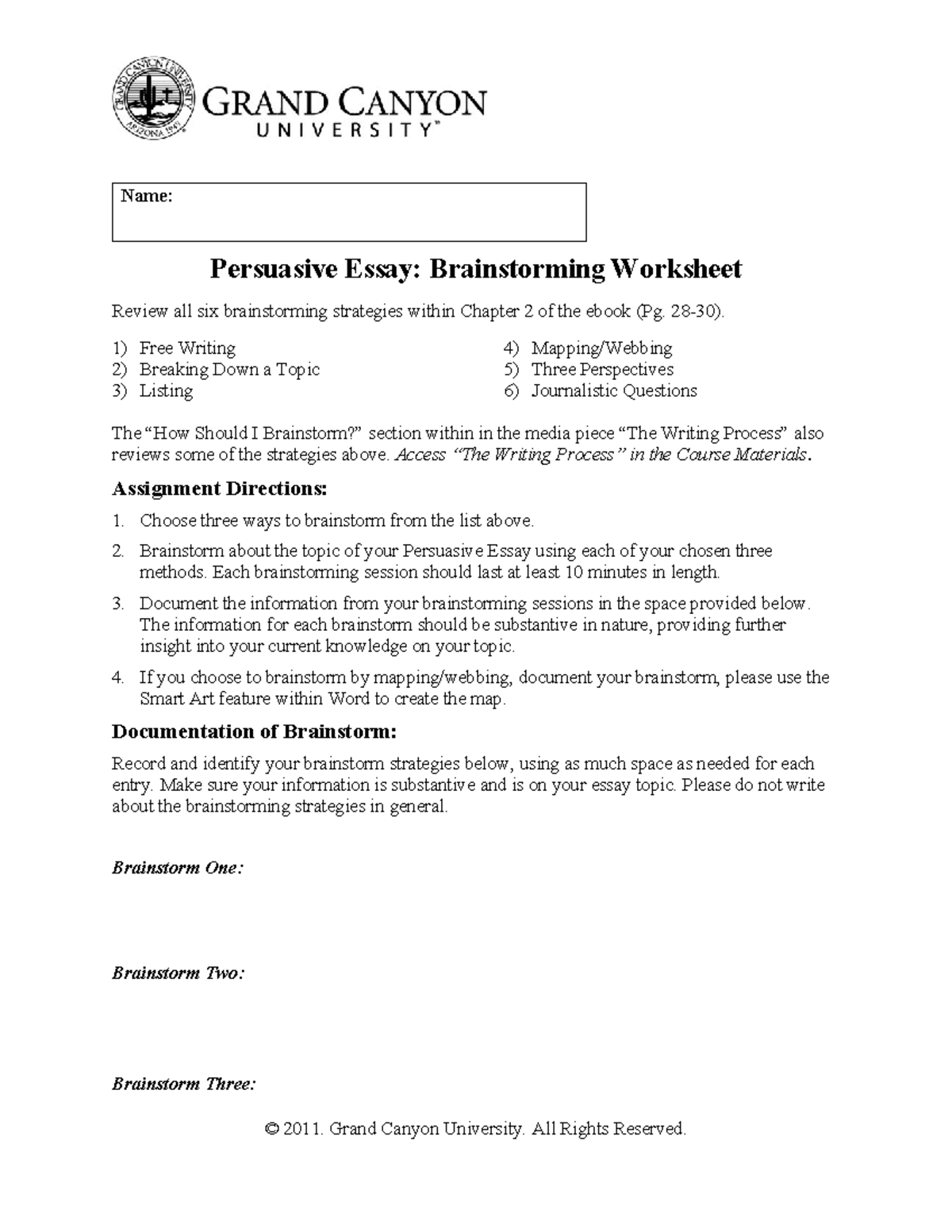 PHI105 T2 Brainstorming Worksheet 2023 - Name: Persuasive Essay ...