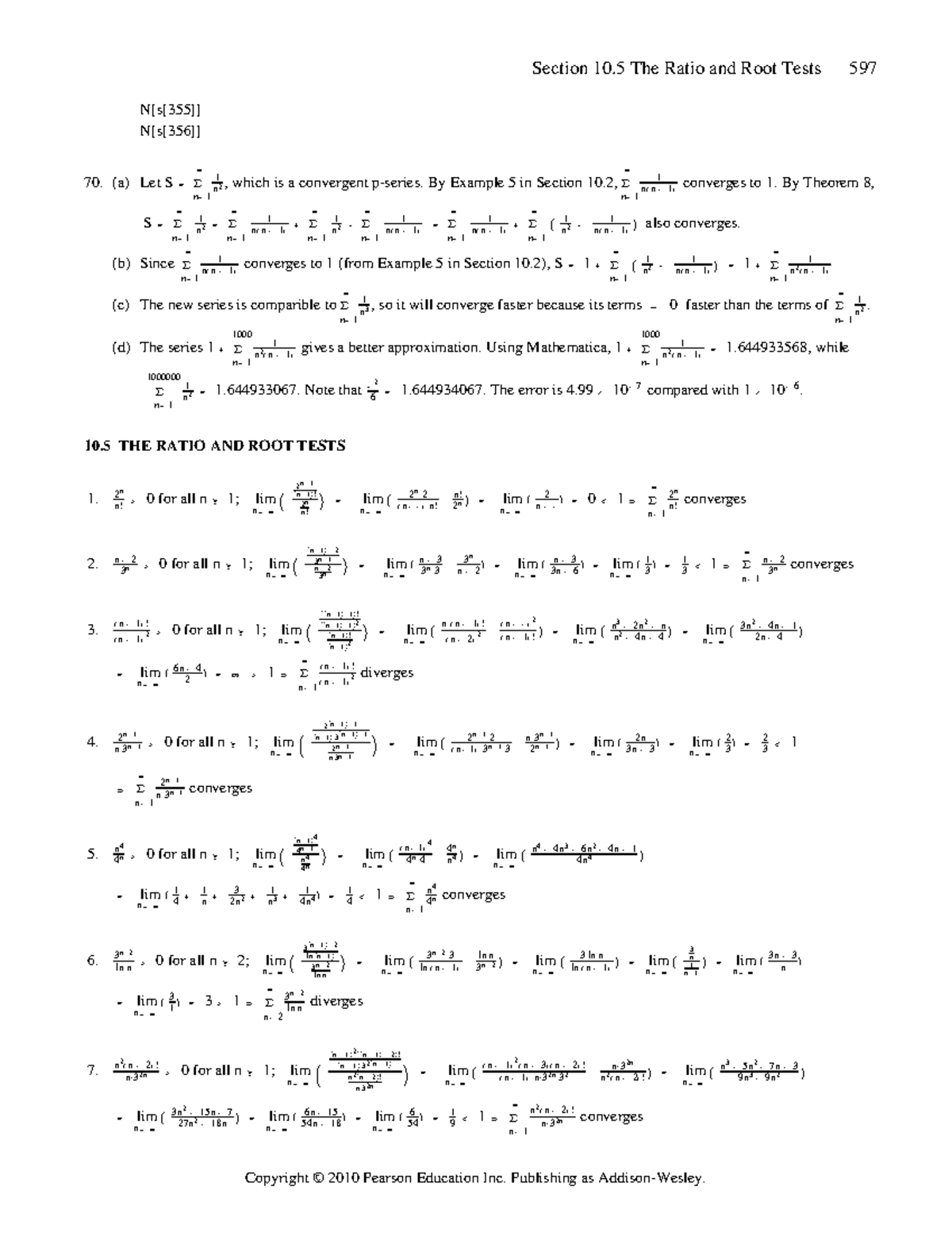 Section 10.5 Ratio and Root Tests Solutions for Multivariable Calculus ...