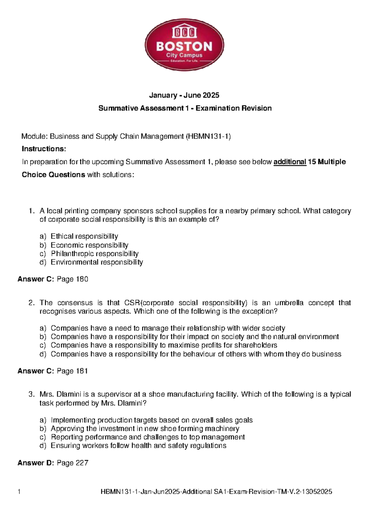 HBMN131-1 Jan-Jun 2025 Summative Assessment 1 Exam Revision Guide - Studocu