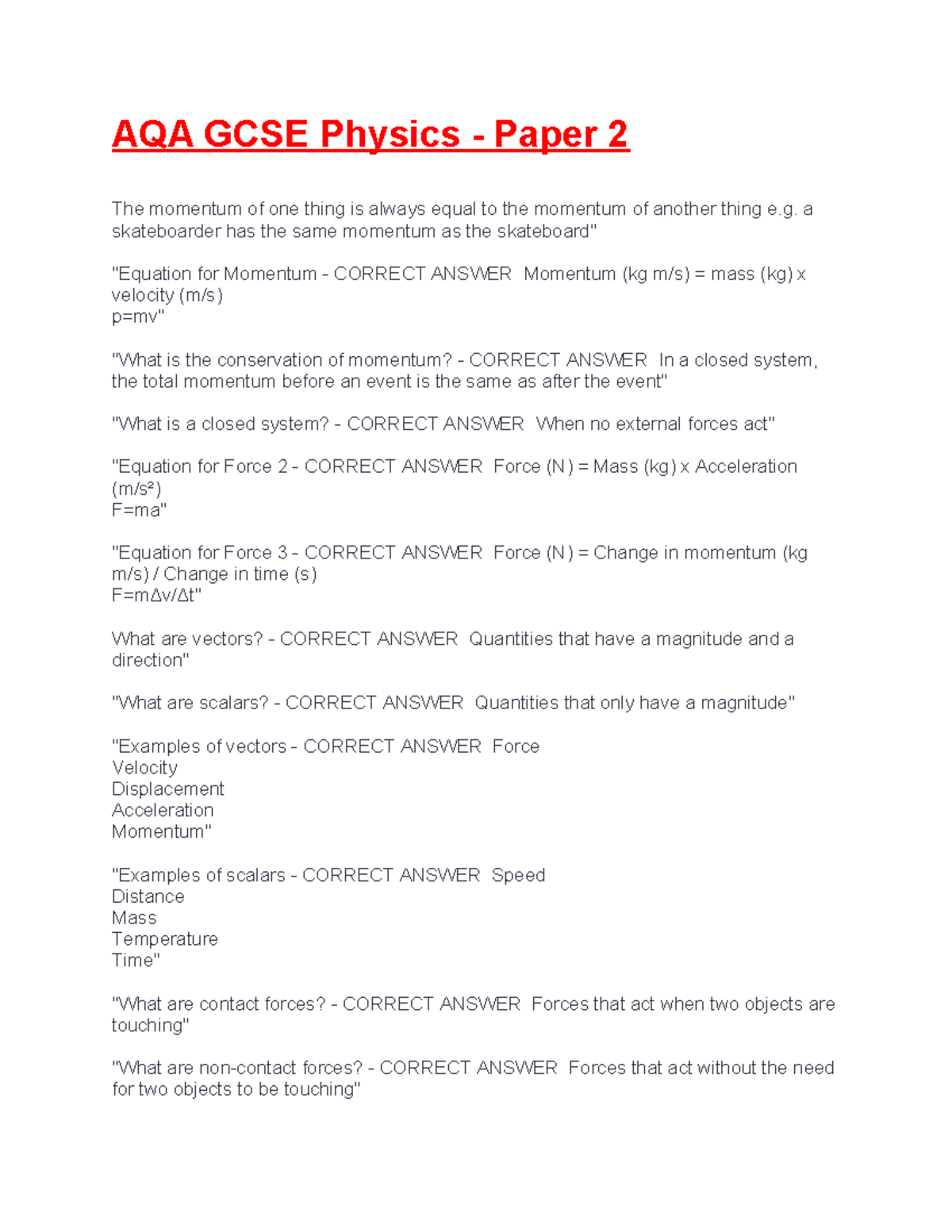 AQA GCSE Physics - Revision Questions and Answers for Paper 2 - Studocu