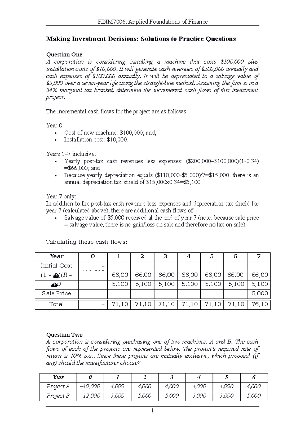 4) Making Investment Decisions Solutions to Practice Questions - It ...