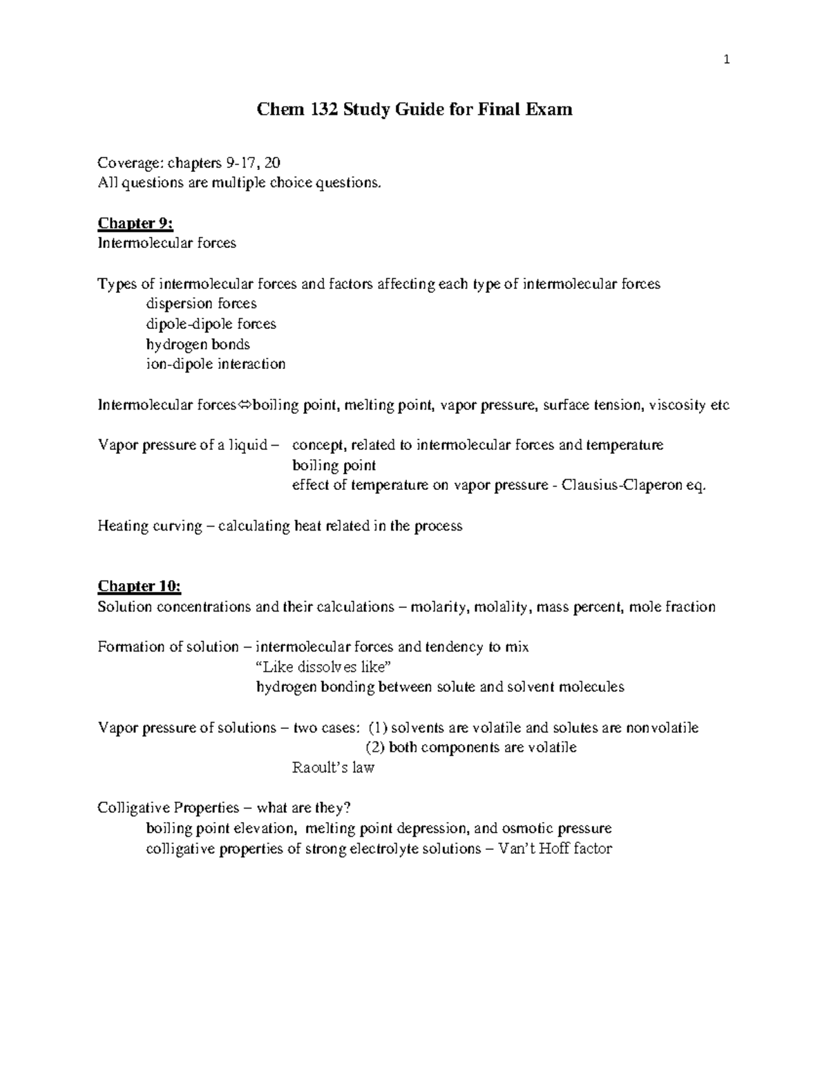 Chem 132 Final Exam Study Guide: Key Concepts & Topics - Studocu