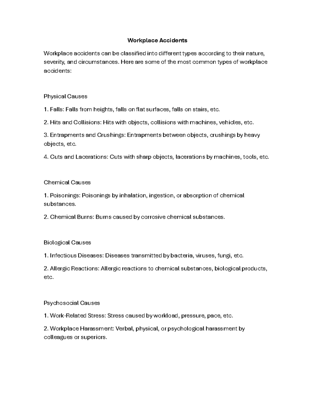 Workplace Accidents: Types, Causes, and Prevention Strategies - Studocu