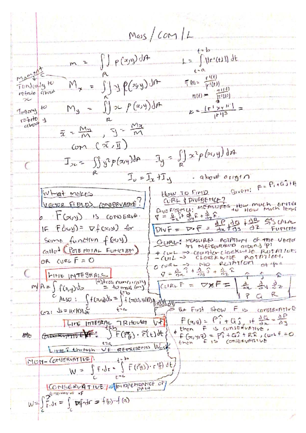 Maths Notes: Vector Fields, Conservative Functions, and Integrals (MATH ...