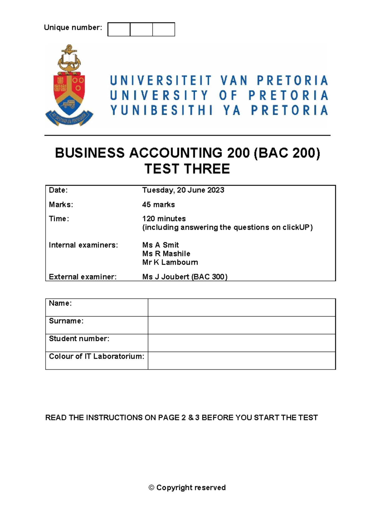 BAC 200 Test 3 2023: Comprehensive Question Paper - Studocu