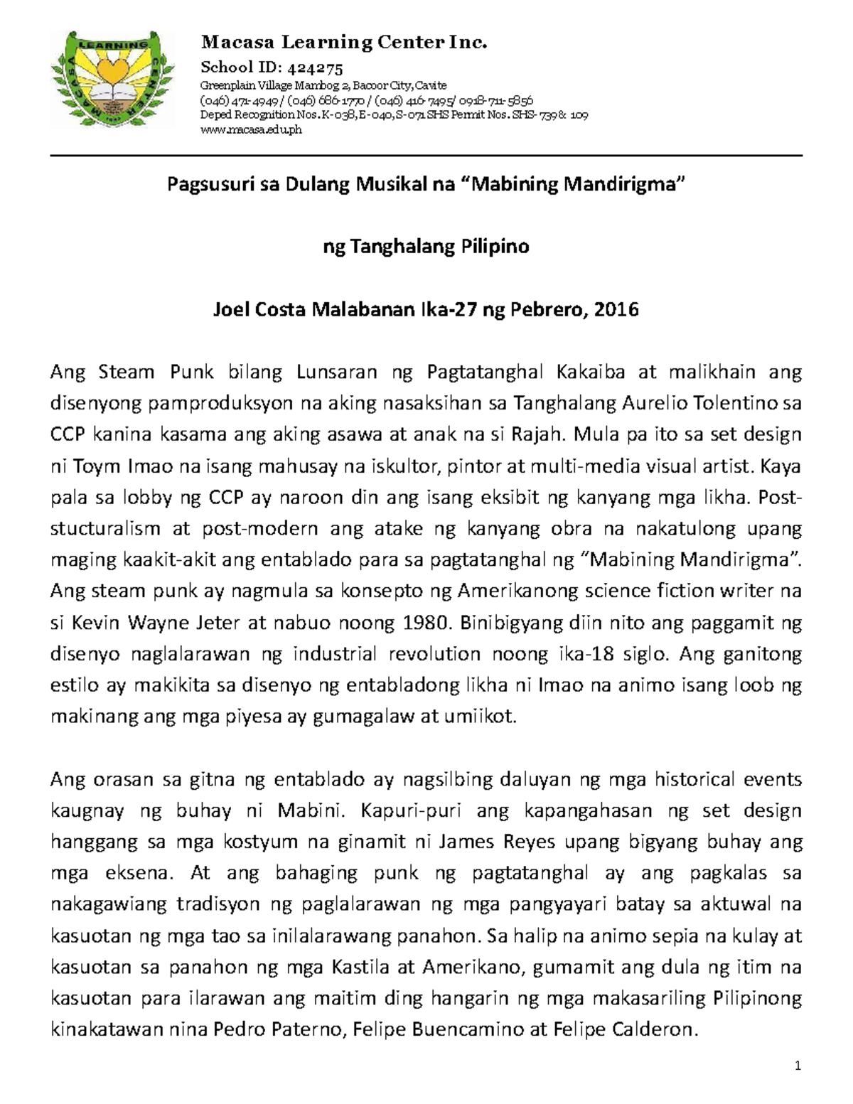 Pagsusuri sa Dulang Musikal: Ang Steam Punk sa Tanghalang Pilipino ...