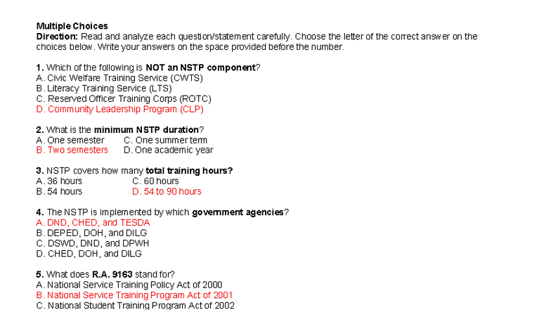 NSTP Quiz with Answers - jjswisnx - Studocu