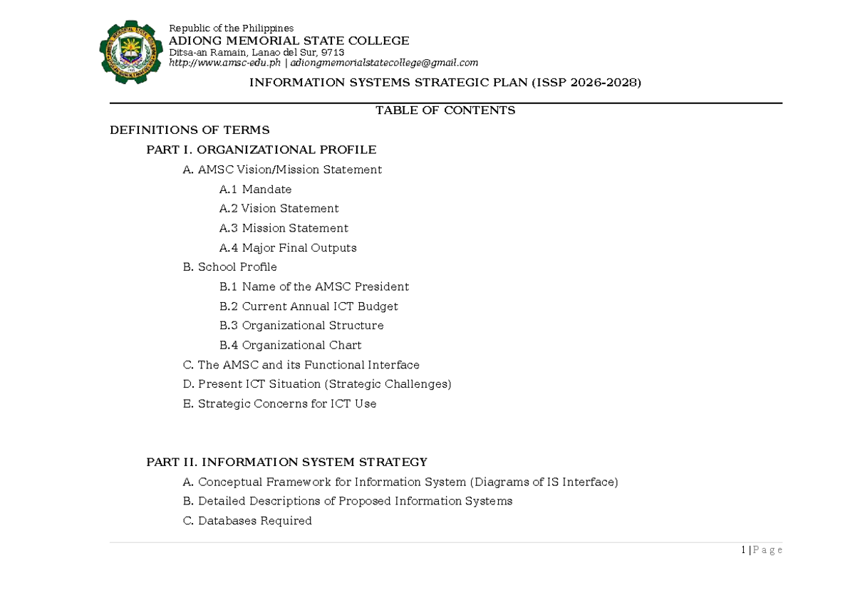 AMSC ISSP 2026-2028: Strategic Plan for Information Systems - Studocu