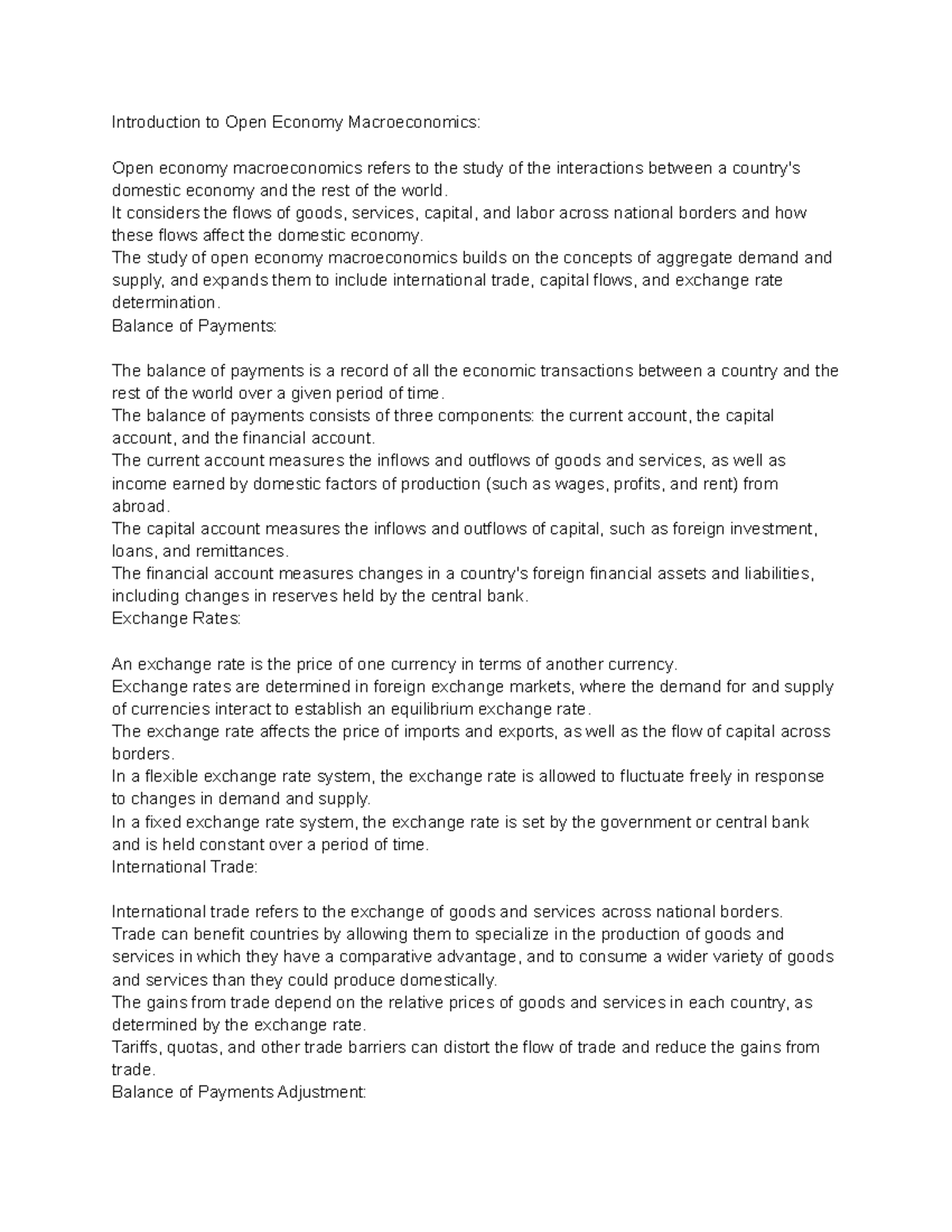 Open Economy Macroeconomics: Key Concepts and Analysis Notes - Studocu