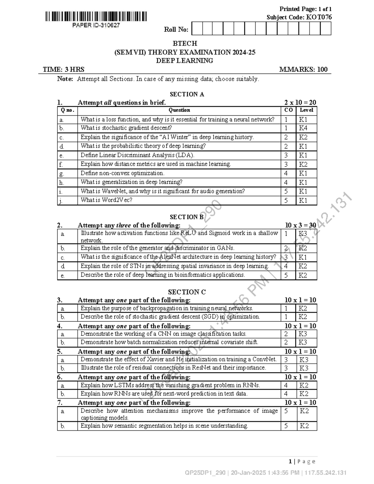 KOT076 - BTECH VII Sem Deep Learning Theory Exam Notes - Studocu