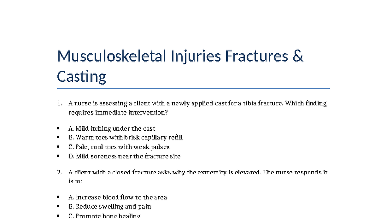 Musculoskeletal Injuries 50Q Exam Review for Nursing Students - Studocu
