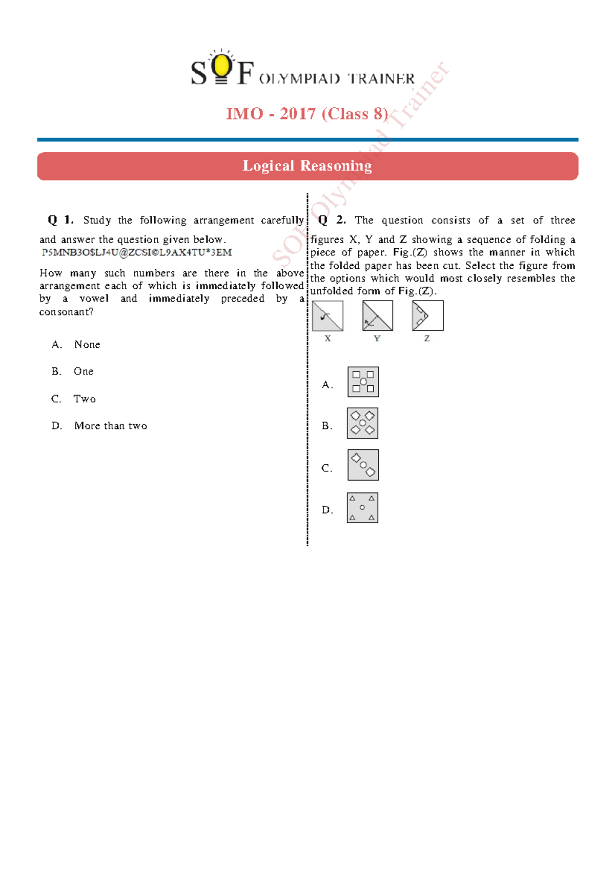 IMO 2017 Class 8 Logical & Mathematical Reasoning Answers - Studocu