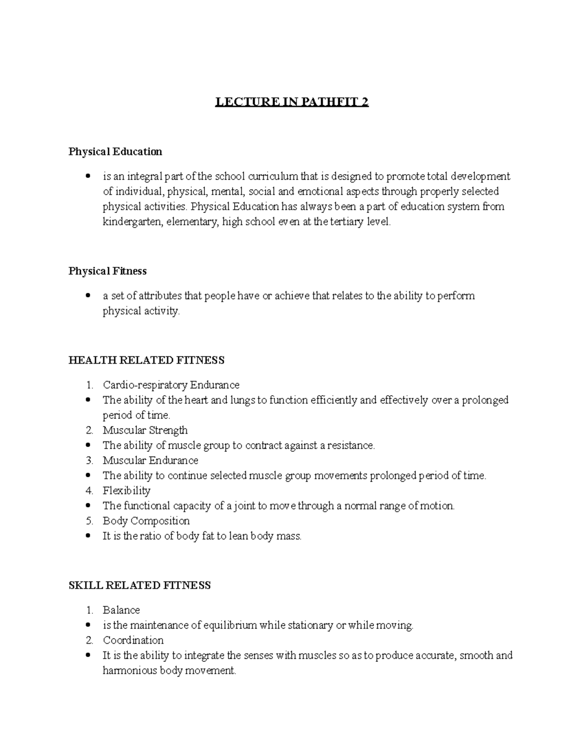 Lecture Notes on Pathfit 2: Understanding Physical Fitness Concepts ...