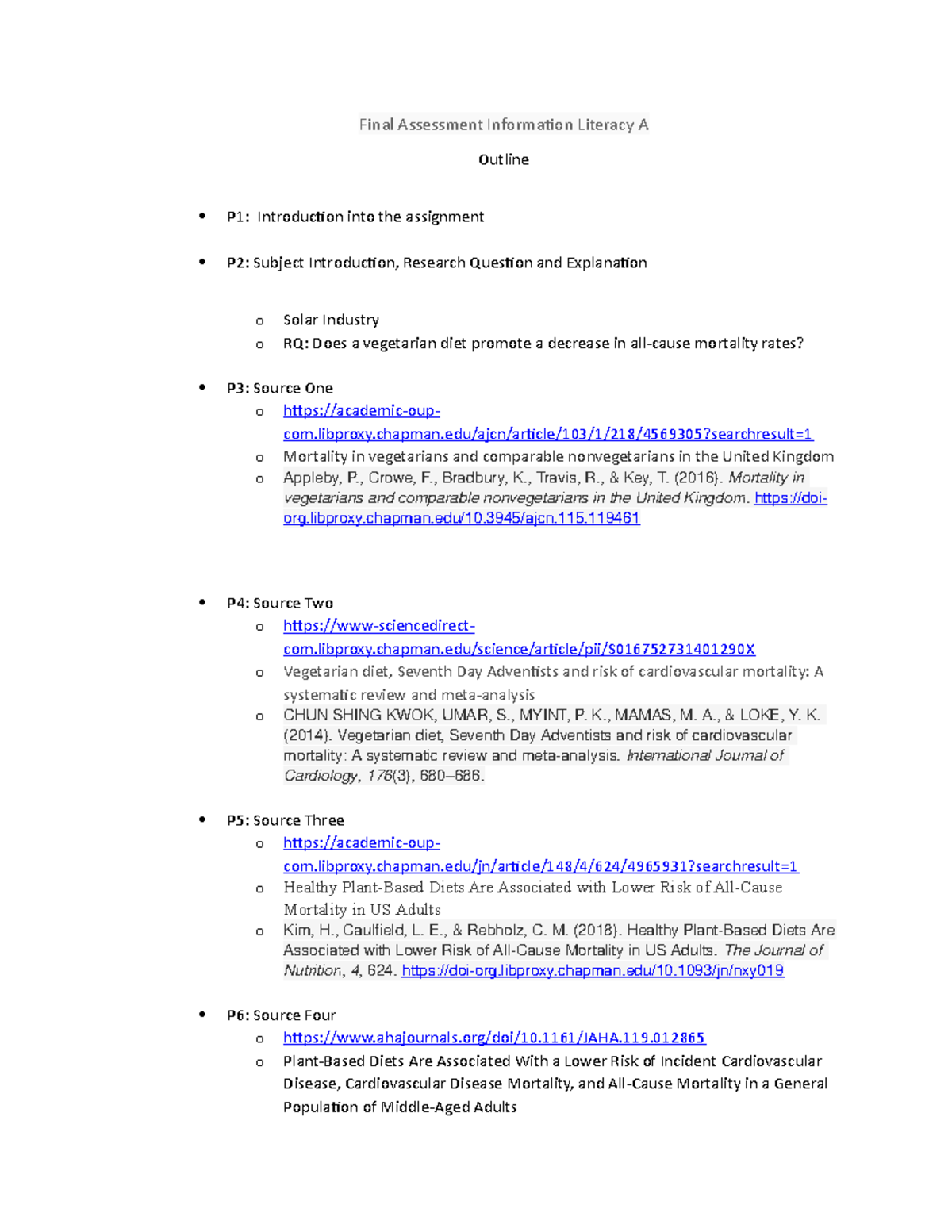 2020 Freshman Composition 2 Final Assessment Outline - Final Assessment ...