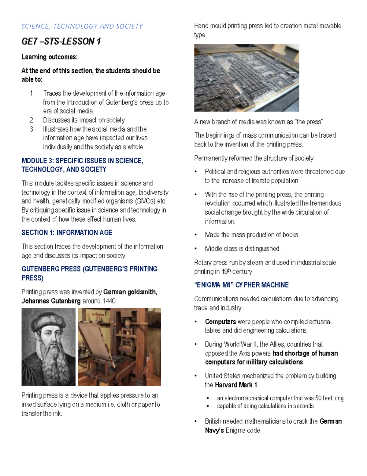 Information AGE -STS - SCIEN CE , TECH NOLOG Y AND SOCIETY GE7 –STS ...