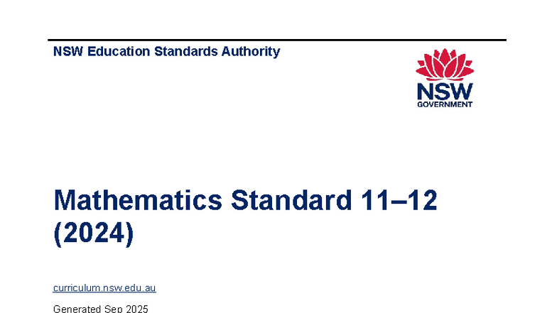 NESA Mathematics Standard Curriculum Overview (2024) for Years 11 & 12 ...