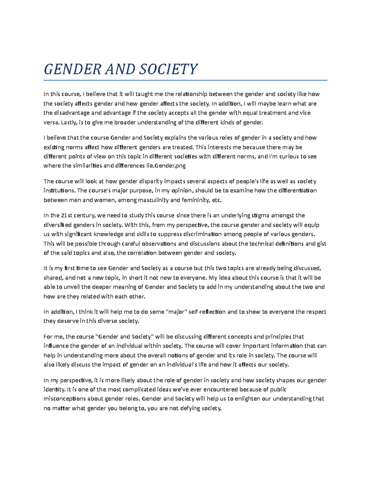 GENDER & SOCIETY: Exploring Gender Roles and Social Dynamics - Studocu