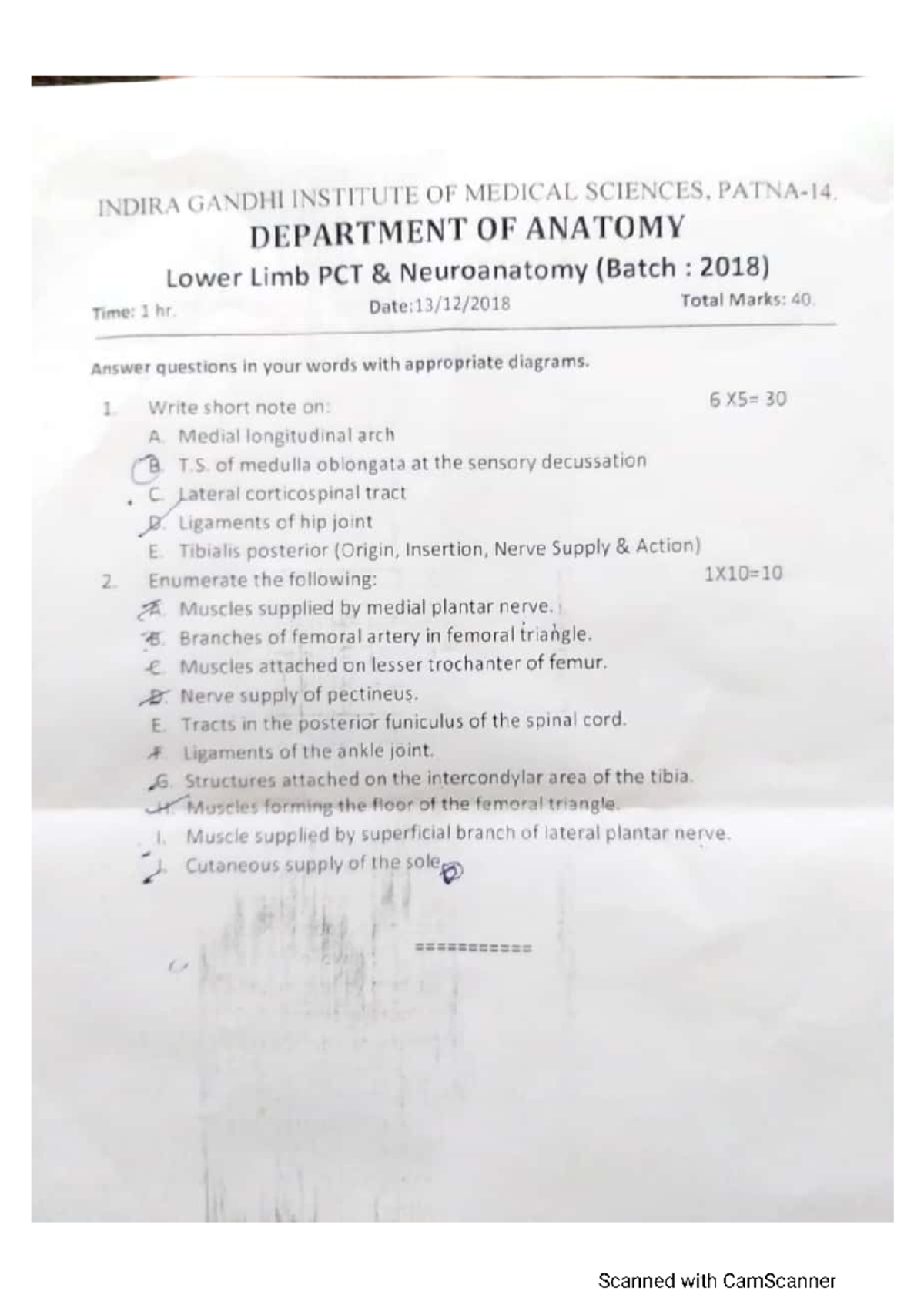 Lower Limb Neuro PCT Notes (Batch: 2019) - Indira Gandhi Institute of ...