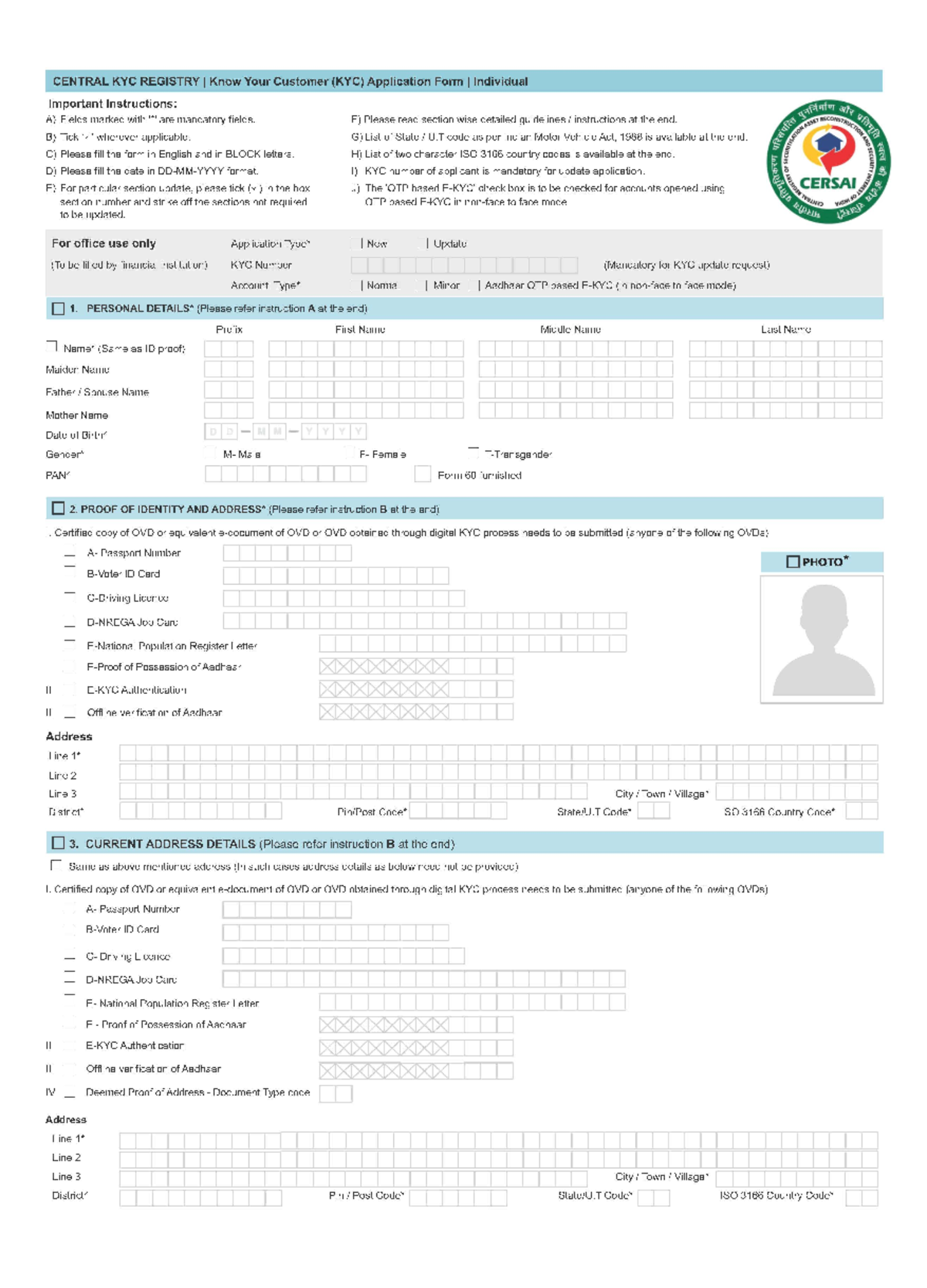 KYC Application Form for Individuals - Central KYC Registry - Studocu