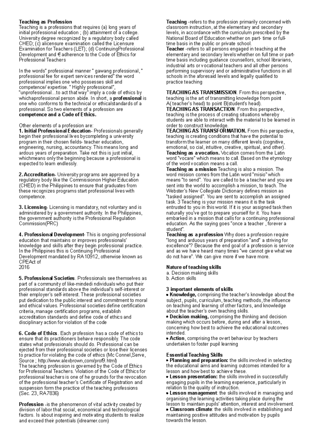Teaching as a Profession: Understanding Ethics and Standards - Studocu