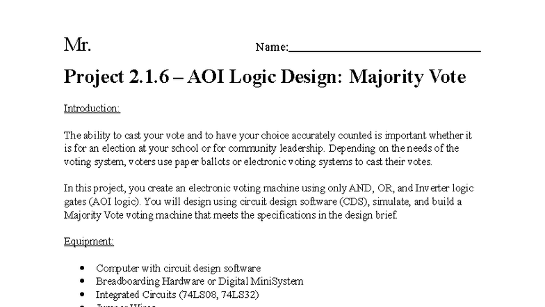 2.1.6 AOI Logic Design: Majority Vote Project Overview - Studocu