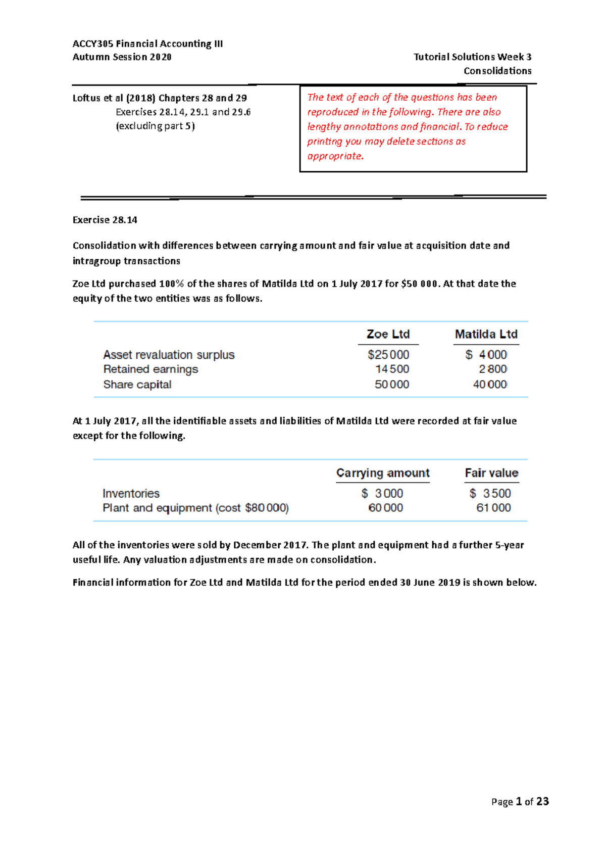 W3 tutorial solutions - Autumn Session 2020 Tutorial Solutions Week 3 ...