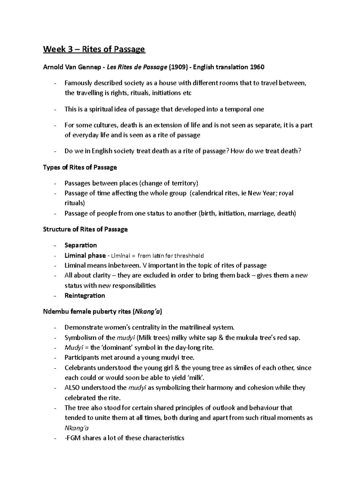 Week 3 rites of passage - Week 3 – Rites of Passage Arnold Van Gennep ...