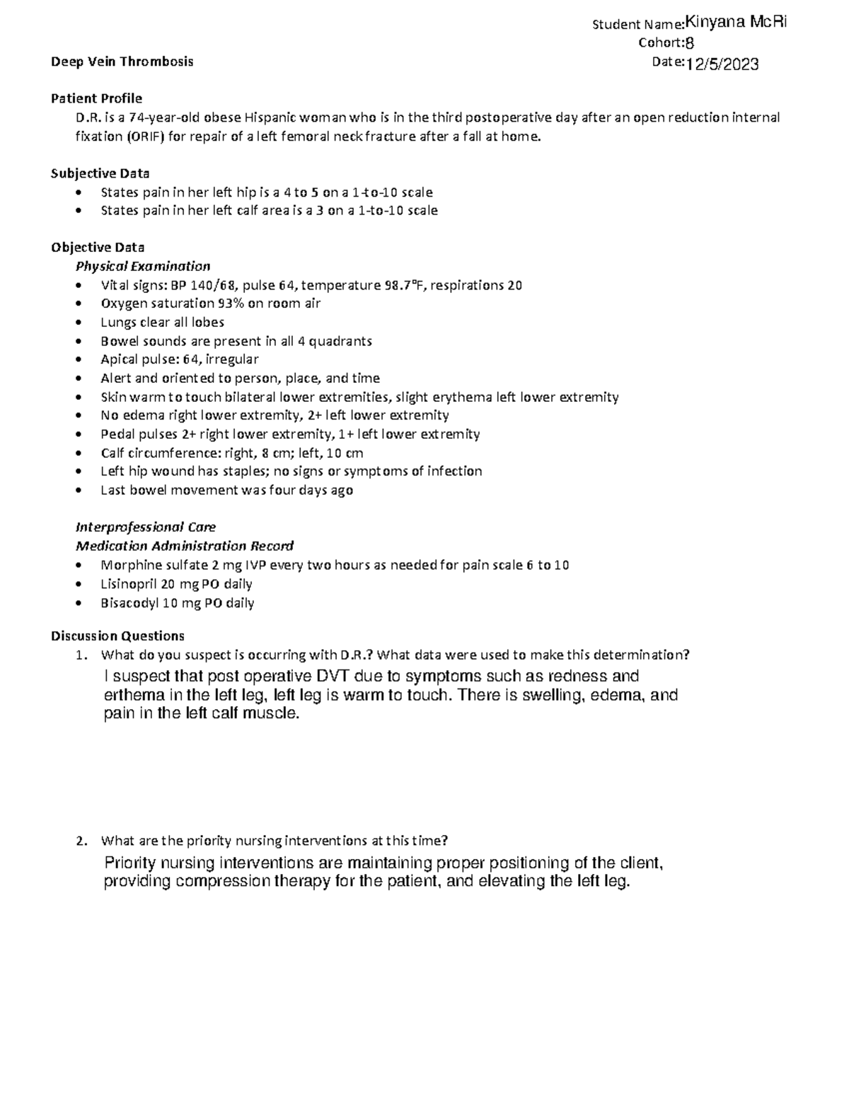 DVT Case Study Report - Patient Profile & Interventions Analysis - Studocu