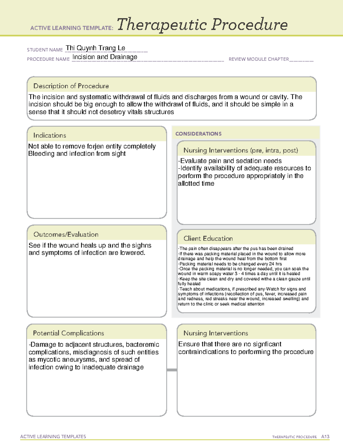 ACTIVE LEARNING TEMPLATE: Incision and Drainage Procedure A13 Review ...