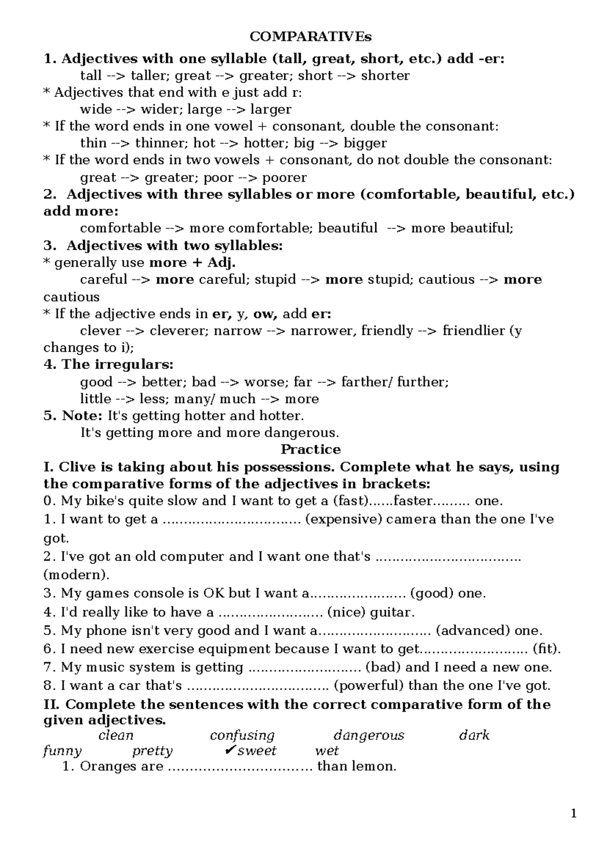 Comparatives - Grammar Practice (ENG 101) - Studocu