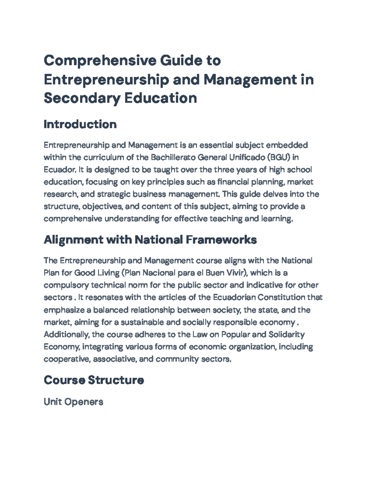 Entrepreneurship and Management Course Overview for BGU Curriculum ...