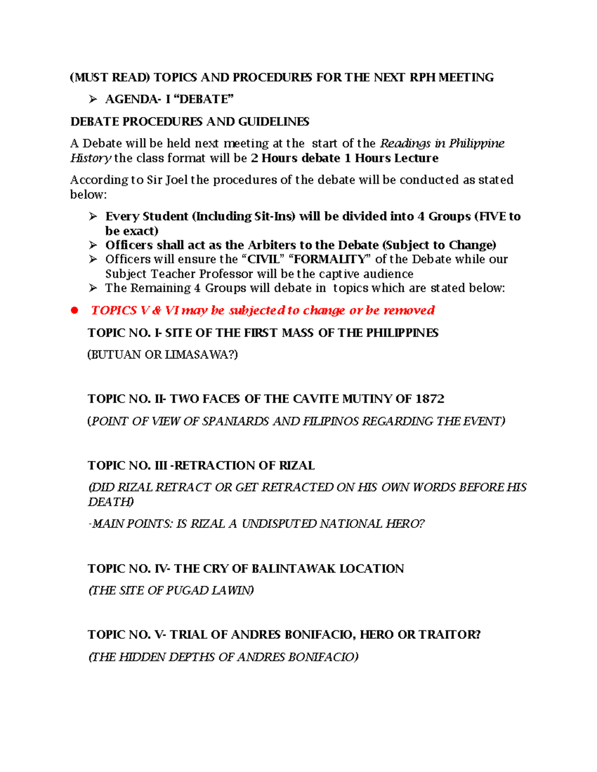 Debate AND PF Procedure - (MUST READ) TOPICS AND PROCEDURES FOR THE ...