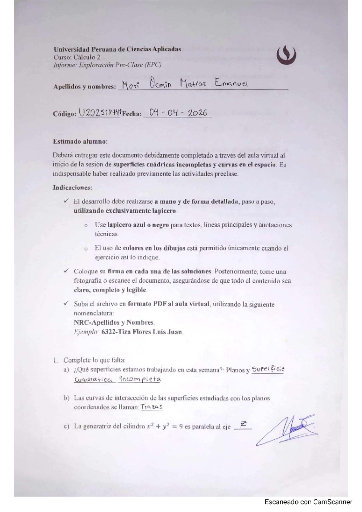 Instrucciones para Entrega de Actividades: Superficies Cónicas y Curvas ...