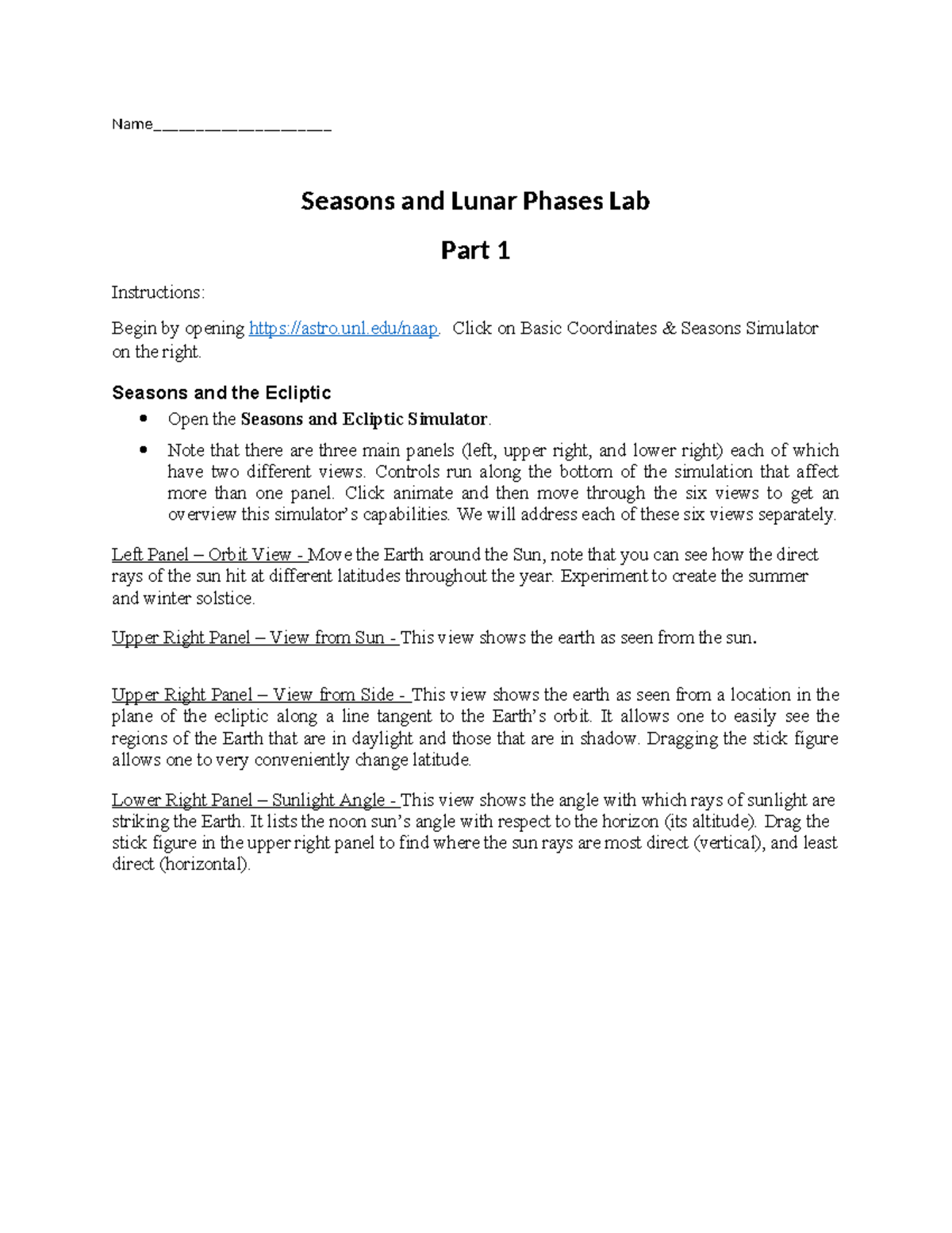 NAAP 3: Seasons and Lunar Phases Laboratory Guide - Studocu