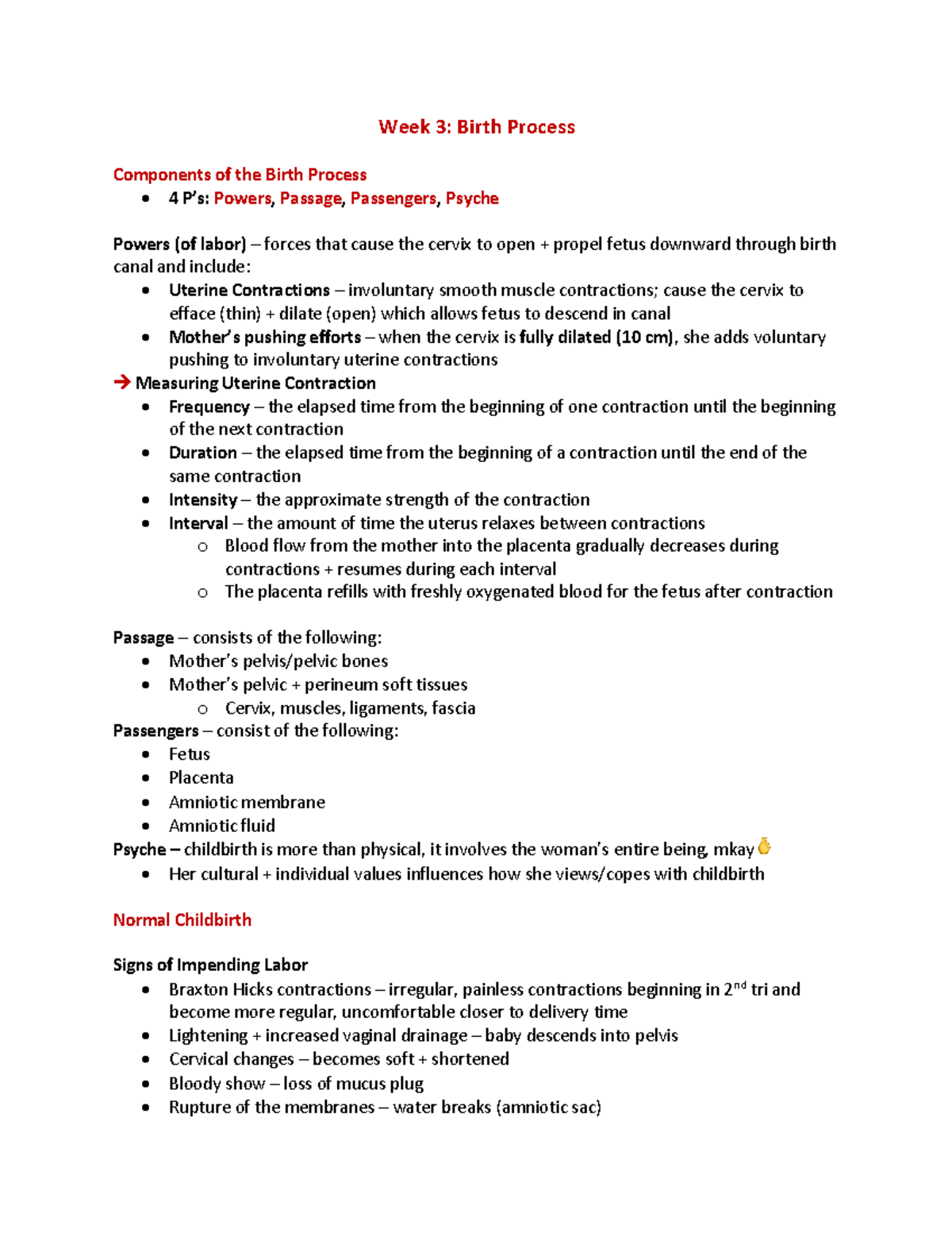 166 Exam 2 - Comprehensive Birth Process and Fetal Monitoring Outline ...