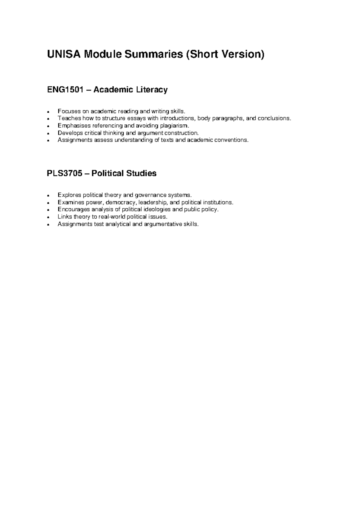 MODULE SUMMARY - UNISA Module Summaries (Short Version) ENG1501 ...