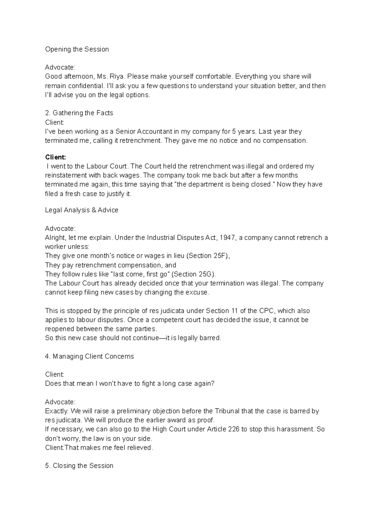 Legal Consultation Notes: Industrial Disputes Act & Res Judicata ...