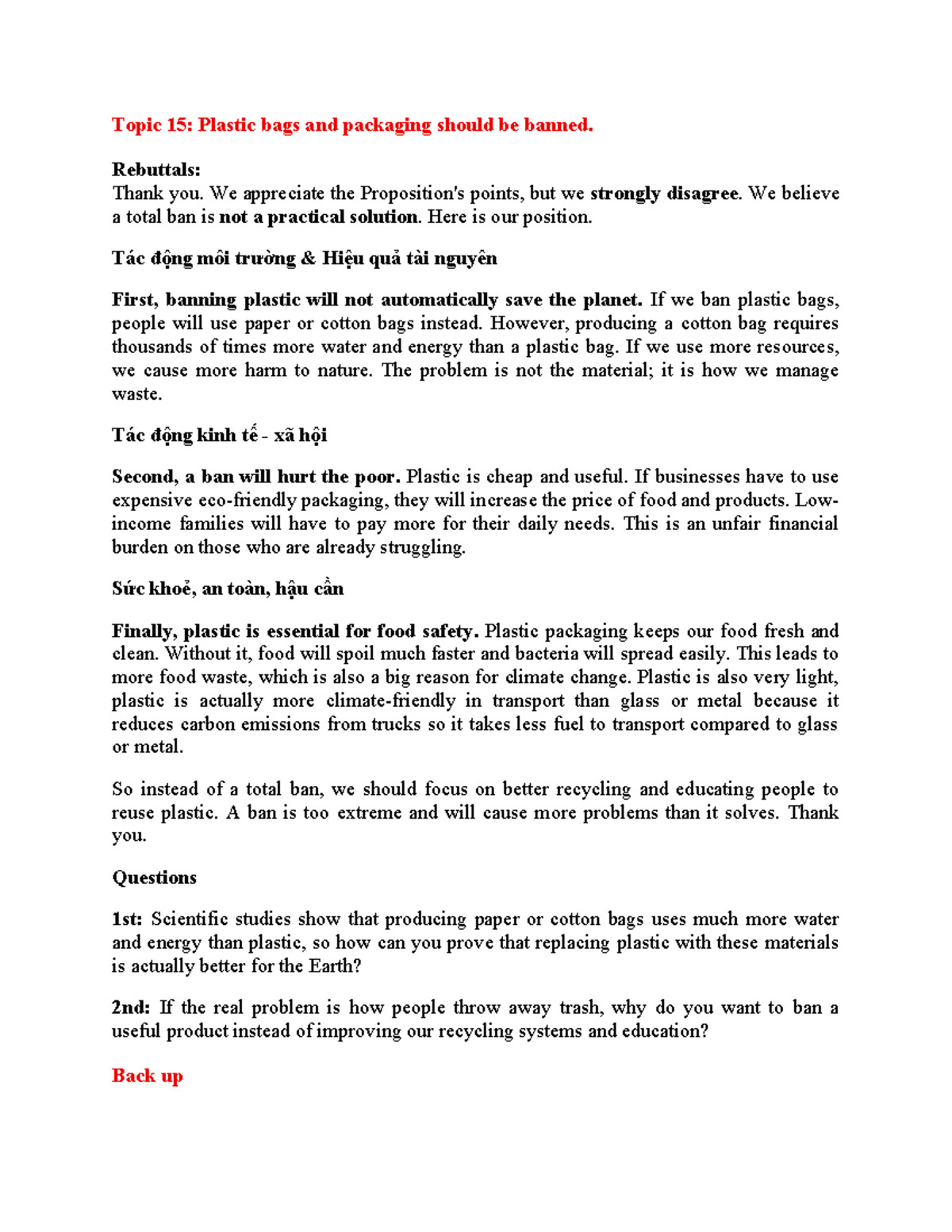 Debate Rebuttals: Topic 15 - The Case Against Banning Plastic Bags ...